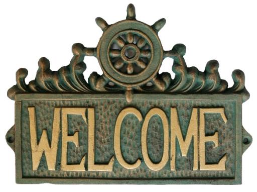 Welcome cast sign with ship wheel - Liberty Home Decor